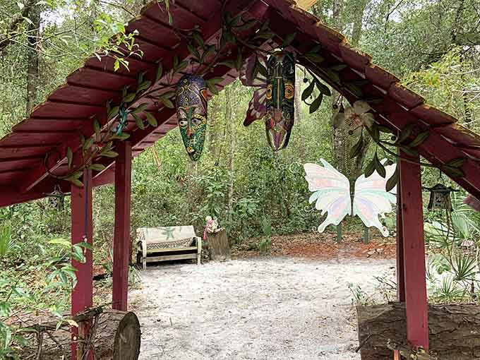 Decorative archways frame the path ahead, creating natural photo opportunities and making every step feel like walking through a portal to another world.