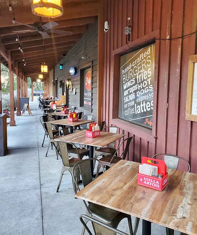Covered outdoor seating provides the perfect spot to enjoy your meal while watching the world slow down to a proper Florida pace.