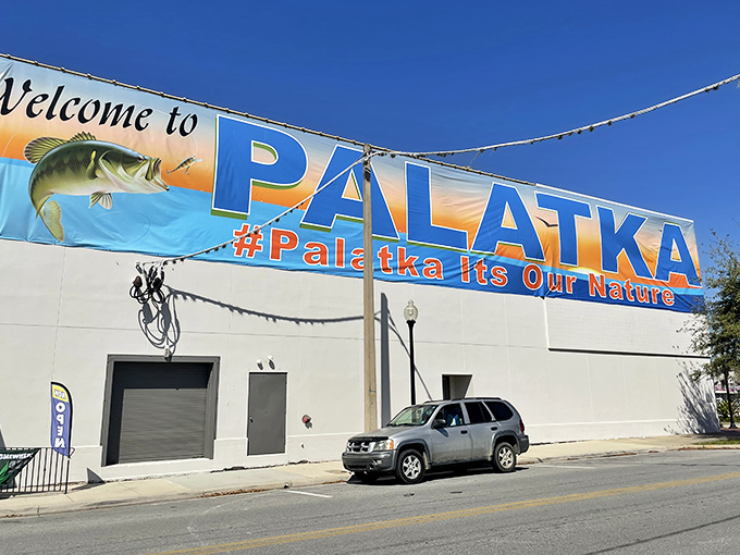 This colorful welcome sign captures Palatka's spirit perfectly &ndash; a fishing town with a big heart and an even bigger bass on its calling card.