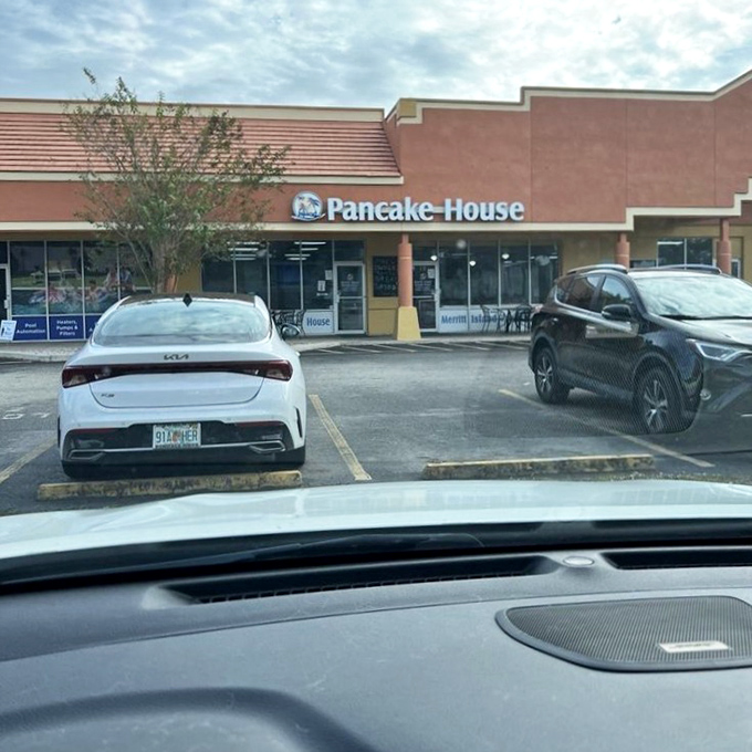 From the parking lot view, this unassuming breakfast haven beckons with the promise of pancake perfection – proving that the best culinary adventures often hide in plain sight.