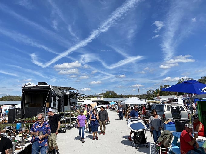 Blue skies and vendor canopies create the perfect backdrop for a Monday morning adventure at Florida's legendary Webster Westside Market.