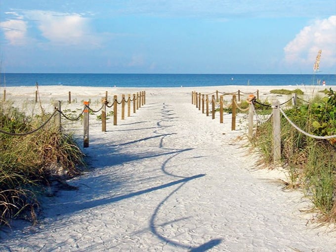 Sandy pathway to paradise! Bowman's Beach welcomes visitors with a rope-lined trail leading straight to pristine shoreline and endless horizon views.