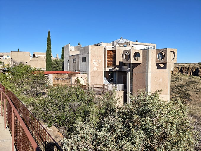 Round windows and desert-inspired architecture make Arcosanti a photographer's dream. This experimental urban laboratory blends seamlessly with the Arizona landscape.