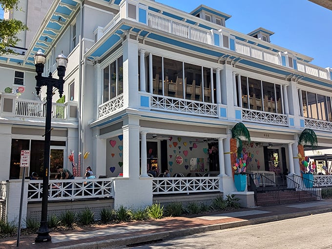 This multi-story candy wonderland houses thousands of sweet treats behind its elegant white exterior, where sugar dreams come true for visitors of all ages.