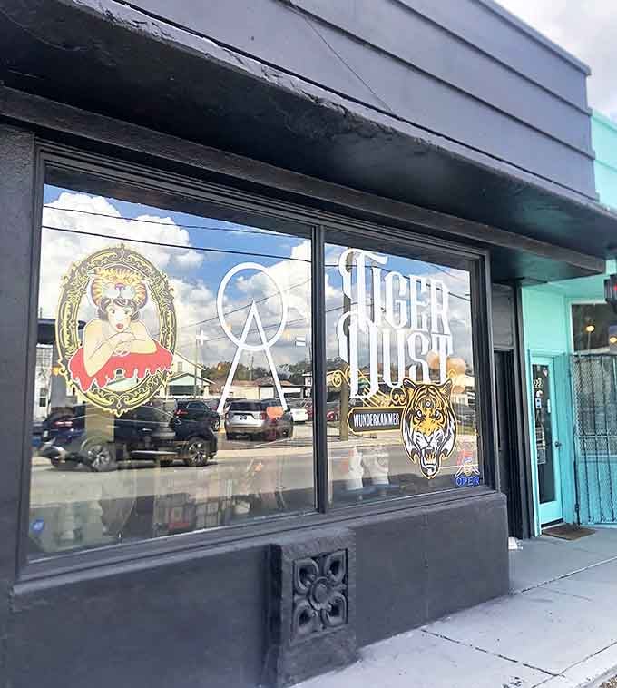 The unassuming storefront belies the wonderland within, its vintage-style signage and tiger imagery offering just a hint of the eccentricity awaiting visitors.