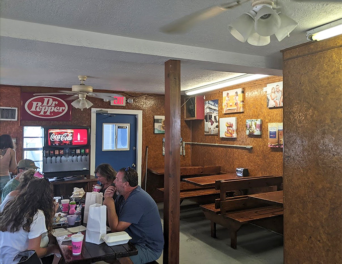 Inside, wood-paneled walls and simple booths create the perfect backdrop for donut-induced euphoria.