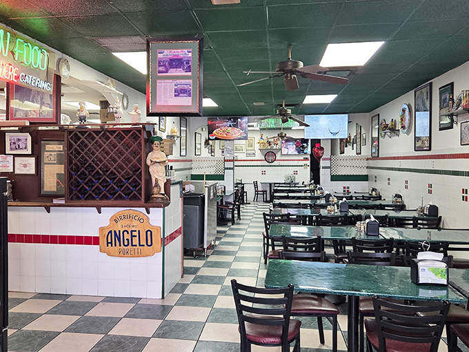 Classic black and white checkered floors meet cozy tables in this time capsule of Italian-American dining where conversations flow as freely as the sauce.