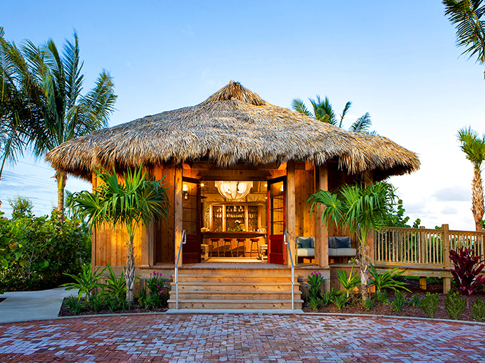 The Monkey Hut bar beckons with its thatched roof and promise of rum concoctions that would make a pirate blush.