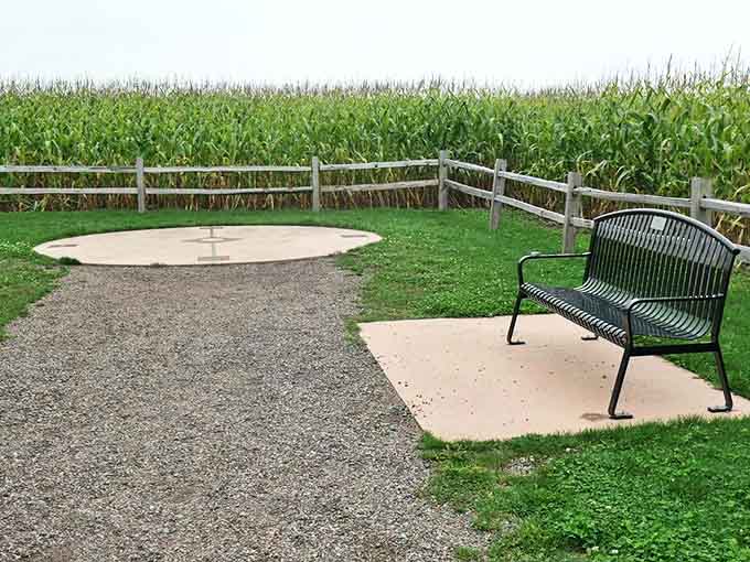 A thoughtfully placed bench invites visitors to sit and contemplate their place in the universe, surrounded by Wisconsin's agricultural bounty.