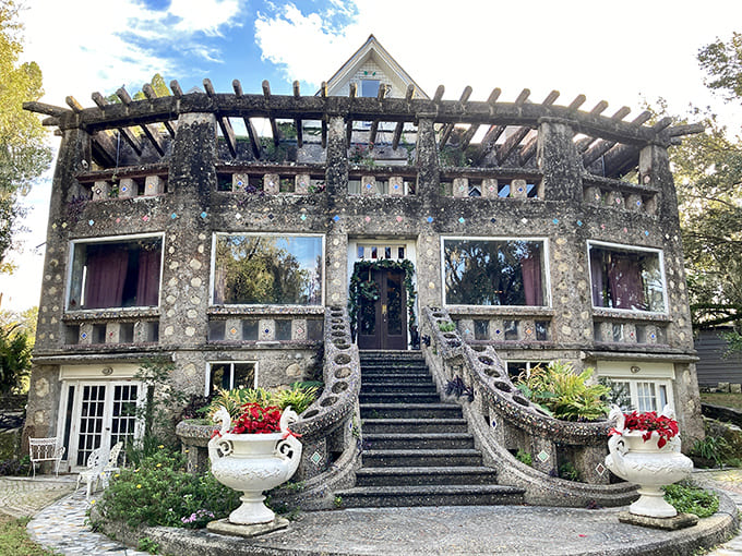 Those symmetrical staircases and shell-studded walls aren't trying to impress anyone, they just can't help being extraordinary in the Florida sunshine.