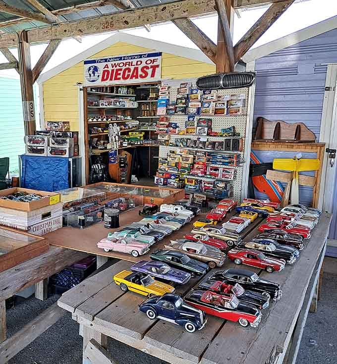 These miniature marvels line up like a classic car show shrunk down to pocket size, each one a tiny testament to automotive design.