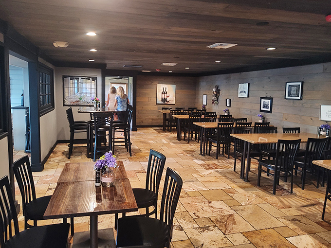 Warm wooden accents and stone flooring create an atmosphere that's both historically rich and comfortably inviting.