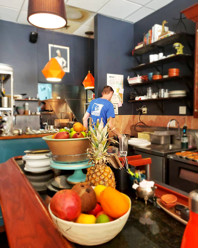 Behind the scenes at USBS, fresh ingredients await their moment of glory. That bowl of vibrant fruit isn't just decoration &ndash; it's a promise of freshness.