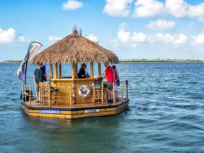 This floating tiki bar combines the best of both worlds &ndash; a tropical island vibe that actually moves through crystal blue Florida waters.