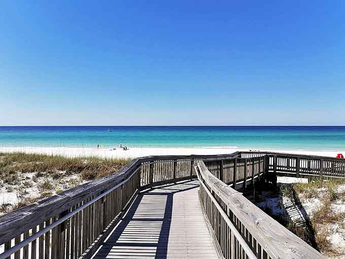 The beach stretches for miles, offering plenty of room for sandcastles, swimming, and serious relaxation.