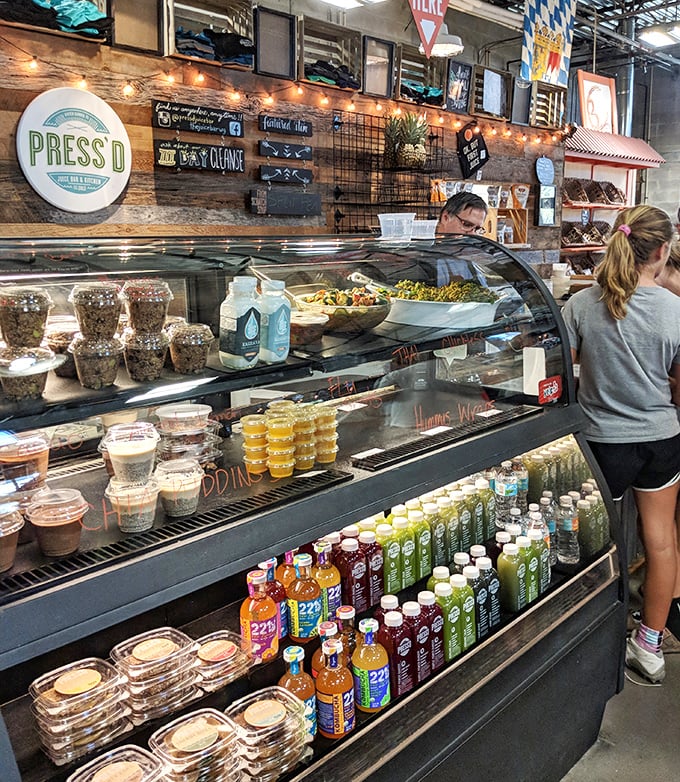 At Press'd, vibrant juices and healthy treats line the display case &ndash; liquid sunshine bottled for your drinking pleasure.