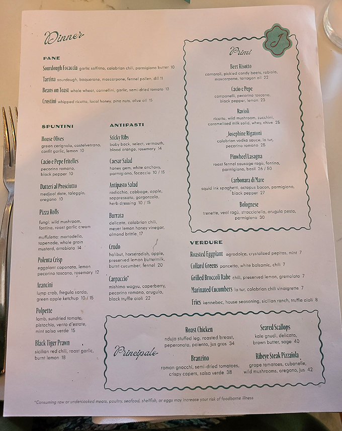 A paper battlefield where difficult decisions are made. Will it be the handmade rigatoni or the squid ink pasta? The struggle is deliciously real.