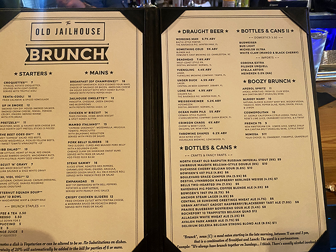 The brunch menu reads like a get-out-of-jail-free card for your taste buds, with options ranging from champagne-topped indulgences to hearty comfort classics.