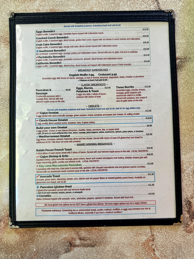 The menu reads like poetry for seafood lovers &ndash; Benedict variations, award-winning breakfasts, and local favorites that have earned their exclamation points.