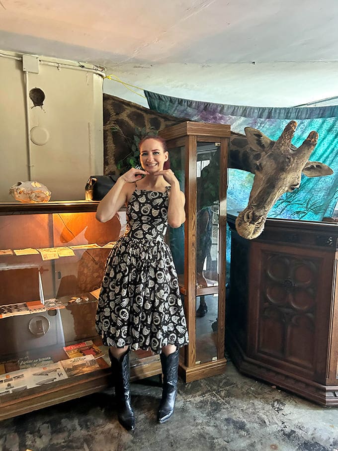 When a giraffe photobombs your museum visit, you know you've found a place that takes "eclectic decor" to delightfully unexpected levels.