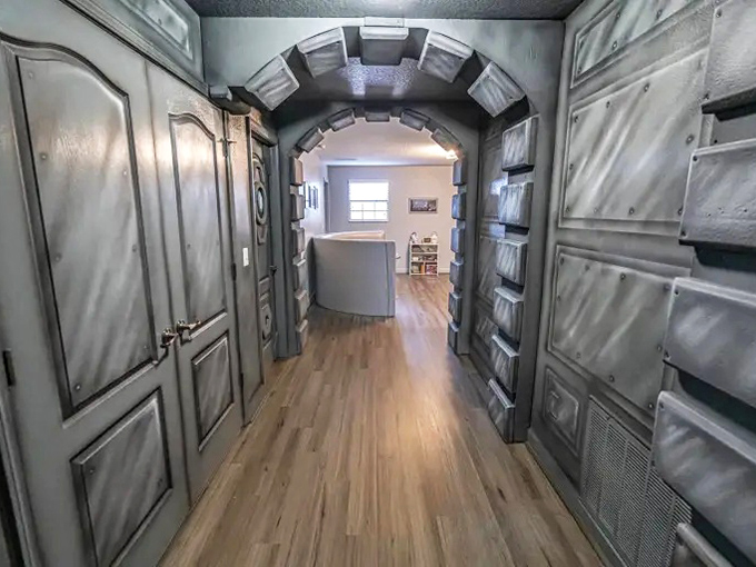 Walking this metallic corridor feels like boarding a Star Destroyer, minus the risk of encountering Darth Vader during midnight snack runs.