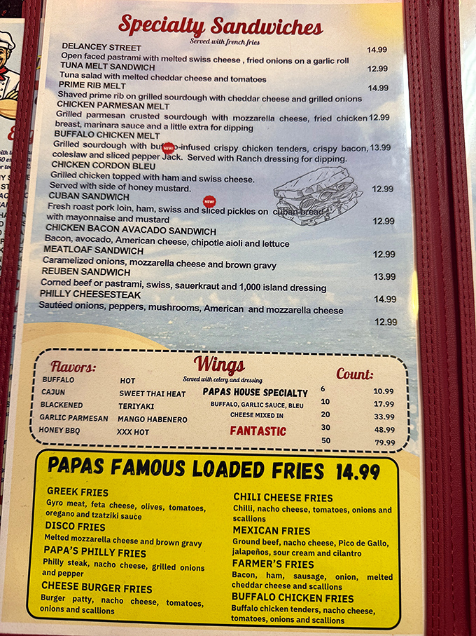 The menu at Papa's reads like an epic novel of comfort food classics, from towering breakfast platters to loaded specialty sandwiches and famous loaded fries.