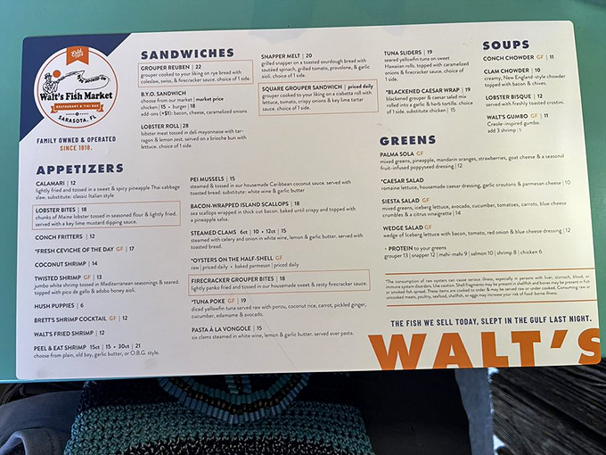 This menu isn't just a list &ndash; it's a maritime treasure map. From Lobster Bites to Firecracker Grouper, each item promises oceanic bliss.