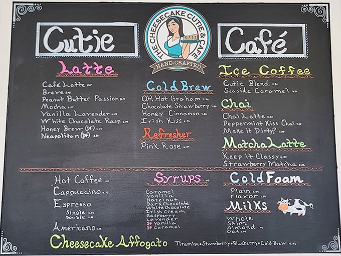 A chalkboard menu bursting with creative coffee concoctions and specialty drinks &ndash; from Peanut Butter Passion lattes to refreshing cold brews. 