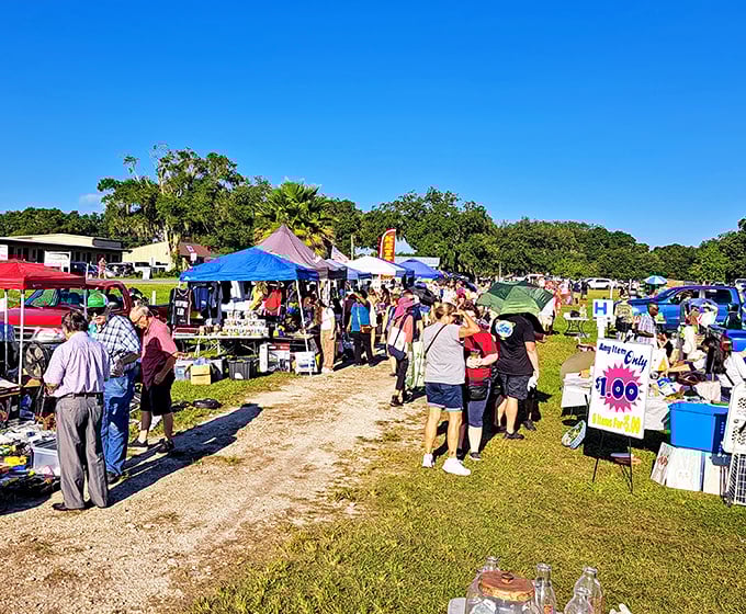 Under clear skies, bargain hunters navigate the bustling pathways between vendor stalls, each one a potential goldmine of discoveries.