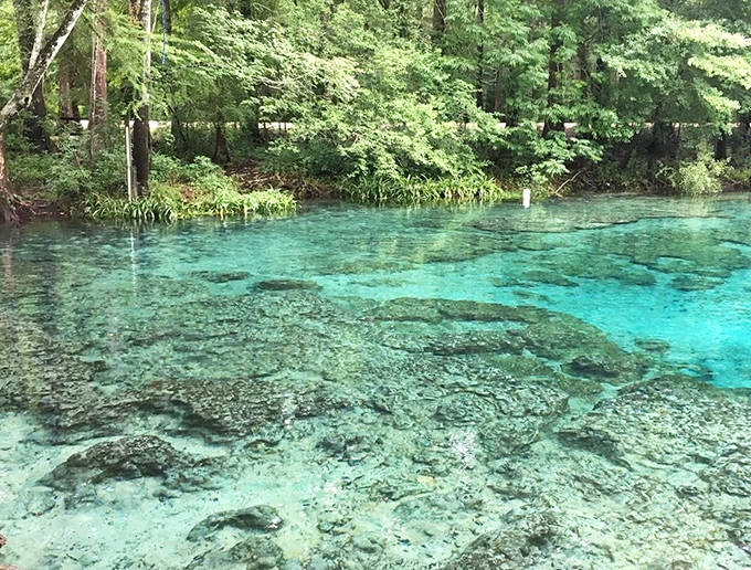 Nature's swimming pool: Turquoise waters so clear you can count the rocks on the bottom from above.