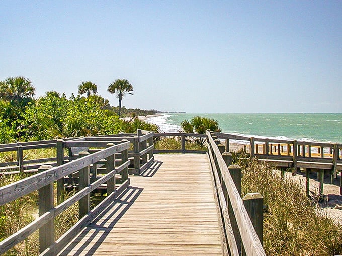 This boardwalk at Caspersen Beach is your gateway to prehistoric treasure hunting and serious shell collecting.