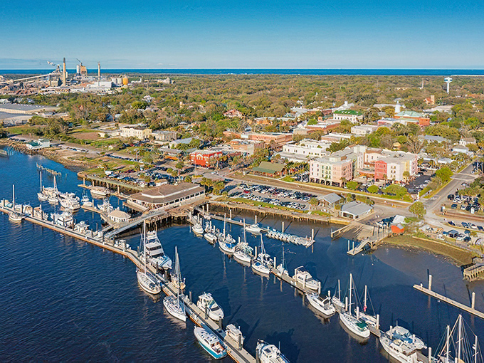 Fernandina Beach's marina welcomes sailors and fishing enthusiasts, with boats bobbing gently against the backdrop of this historic coastal town.