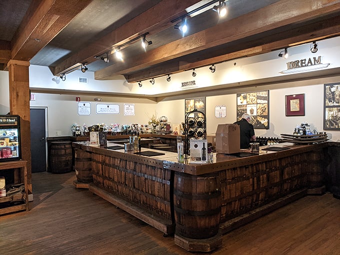 San Sebastian Winery's tasting room welcomes visitors with rustic barrel decor and complimentary samples of Florida-made wines.