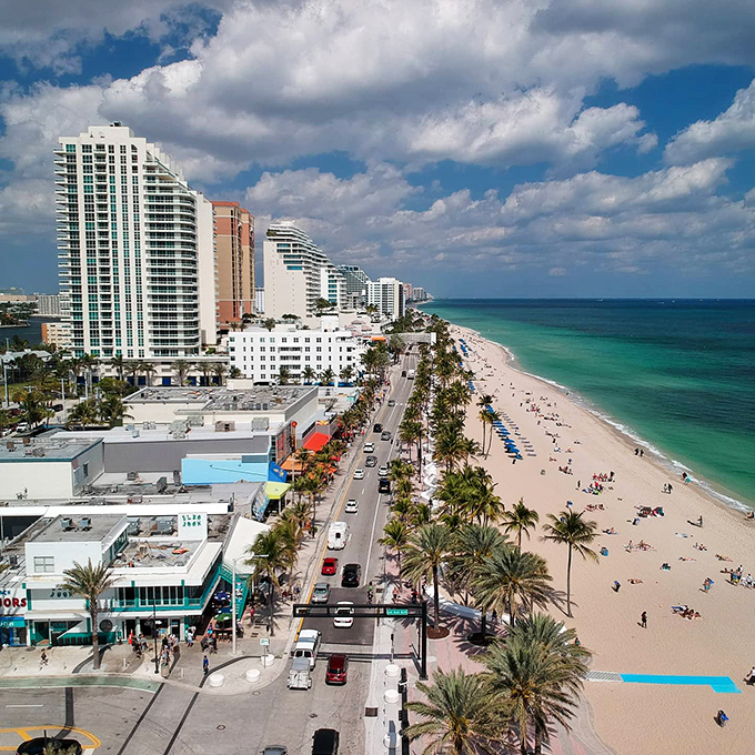 The Venice of America shines in this aerial view of Fort Lauderdale, where waterfront properties line canals that lead straight to the sparkling Atlantic Ocean.