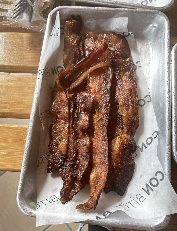 Thick-cut, perfectly rendered bacon &ndash; the star of the show arrives with just the right balance of crisp edges and meaty chew.