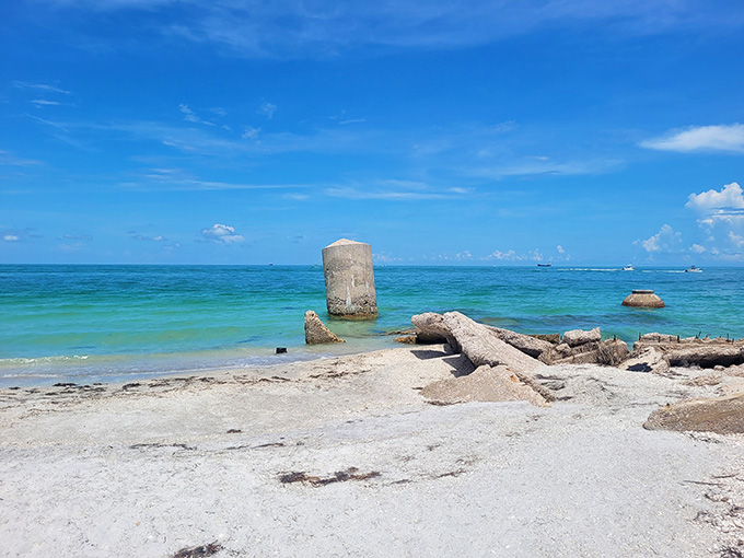 The beach offers that rare combination of pristine sand and historical intrigue, where you can hunt for shells and contemplate military strategy simultaneously.