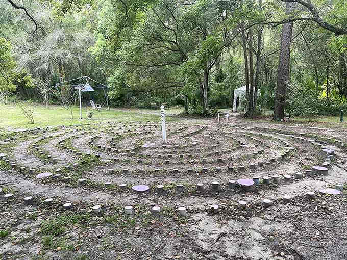 The outdoor labyrinth invites contemplative walking and provides the perfect opportunity to look deeply spiritual while basically just walking in fancy circles.