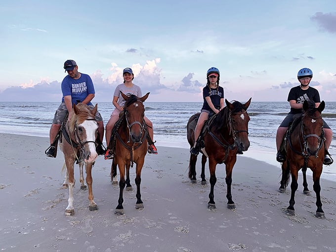 Twilight transforms the beach experience into something magical, as riders create memories against the canvas of a Florida sunset.