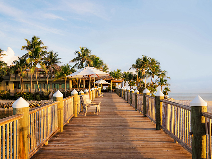 This wooden boardwalk isn't just a path&mdash;it's a runway for your grand entrance into island living.