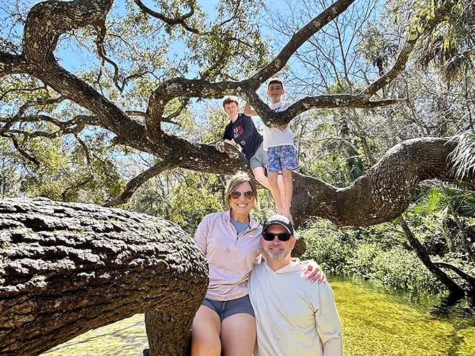 Family tree time: Nothing brings people together like perching on a massive oak that's been witnessing these waters flow for centuries.
