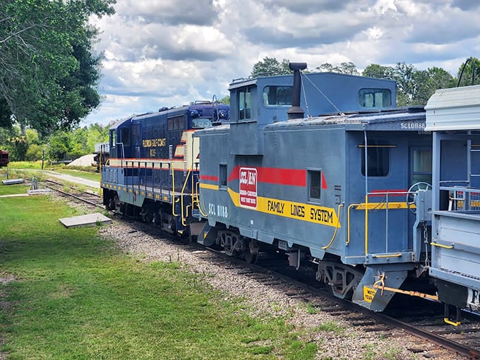 The Florida Railroad Museum's vintage locomotive stands ready to transport you back to the golden age of rail.
