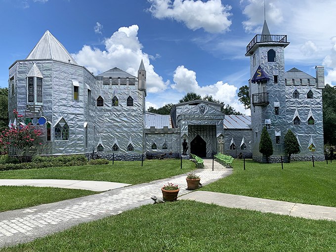 Solomon's Castle rises from rural Florida like a medieval mirage, its aluminum exterior gleaming in the sunshine state's abundant light.