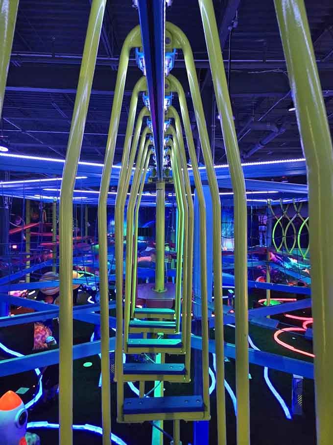 That ladder stretches upward like a challenge to gravity itself, daring visitors to climb higher than their comfort zone suggests.