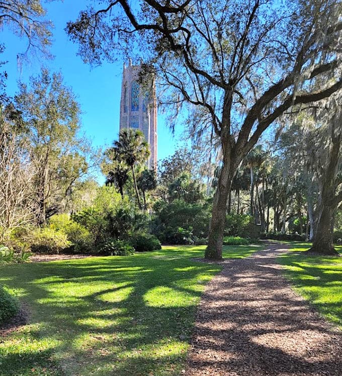 Shaded paths wind through this hilltop sanctuary, where nature and architecture create perfect harmony together.