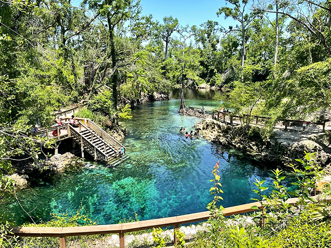 The underwater clarity at Madison Blue Springs reveals a mysterious cave entrance. Neptune's front door stands open for adventurous visitors!