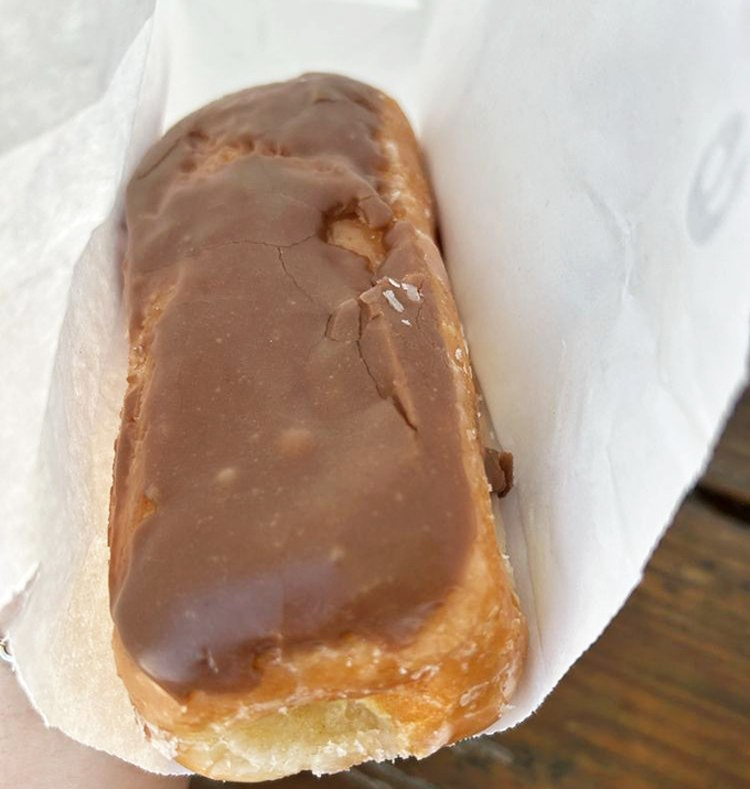 The chocolate-topped Long John &ndash; a rectangular masterpiece that makes you question why circles get all the attention.