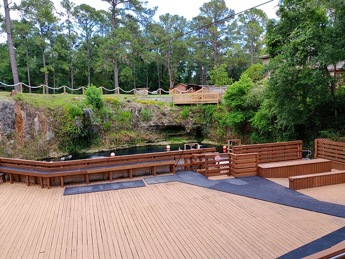 The observation deck combines rustic charm with practical design, creating a gathering space where diving stories grow slightly taller with each telling.