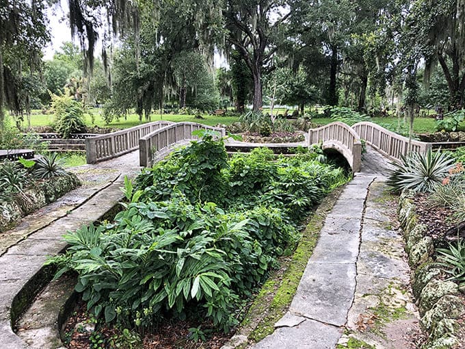 These arched bridges crossing planted beds prove that even walkways can be works of art when someone refuses to think inside the box.