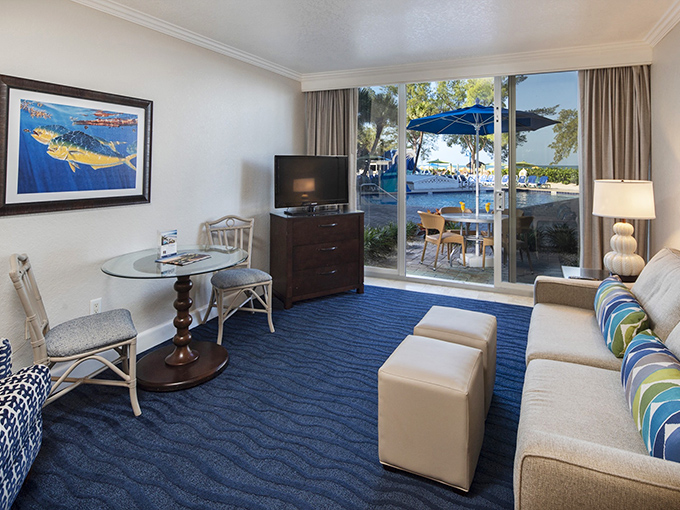 Guest rooms blend coastal comfort with practical luxury, featuring ocean-inspired d&eacute;cor and views that make waking up feel like a reward.