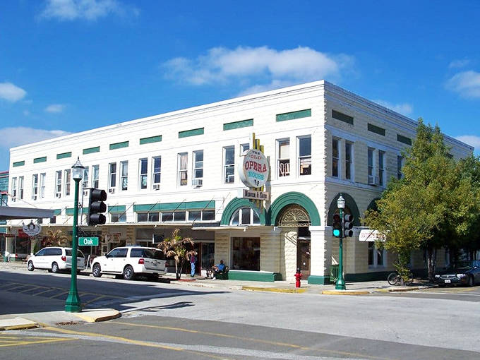 The historic Opera House in downtown Arcadia maintains its early 20th century charm with distinctive limestone fa&ccedil;ade and arched entrances where phantom footsteps are often heard.
